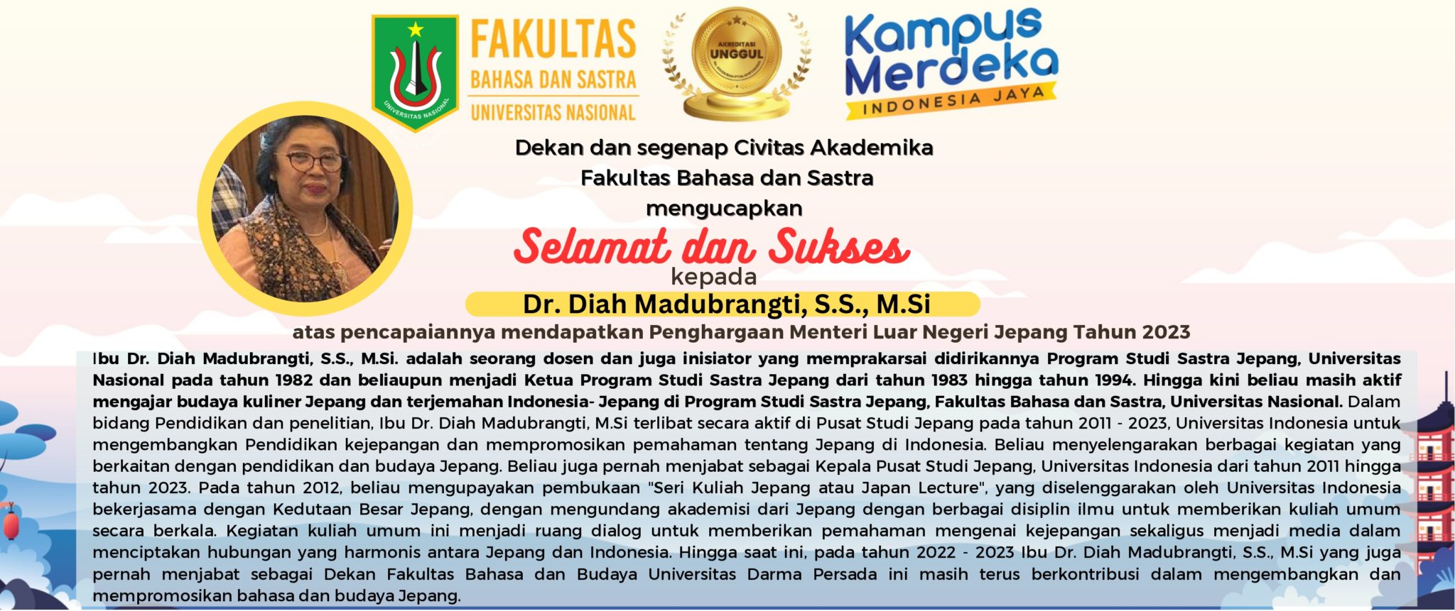 Dekan dan segenap Civitas Akademika Fakultas Bahasa dan Sastra Universitas Nasional mengucapkan ...